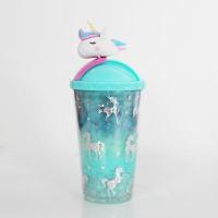 China 430ml Unicorn Shape Water Bottle Leak Proof with Lid PS Silicone Cute Outdoor Portable Cup for sale