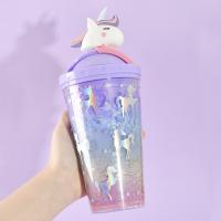 China 430ml Unicorn Shape Water Bottle Leak Proof with Lid PS Silicone Cute Outdoor Portable Cup for sale