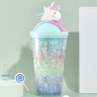 China 430ml Unicorn Shape Water Bottle Leak Proof with Lid PS Silicone Cute Outdoor Portable Cup for sale