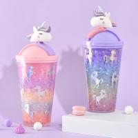 China 430ml Unicorn Shape Water Bottle Leak Proof with Lid PS Silicone Cute Outdoor Portable Cup for sale