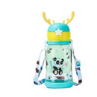 China 600ml Plastic Kids Water Bottle with Straw Portable Cute Sippy Cup for Children for sale