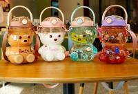 China Customized Color 1L Large Capacity Water Bottle Transparent Bear Drink Cup With Straw for sale
