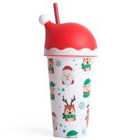 China 20oz Reusable Plastic Santa Hat Christmas Mug with Lids and Straws for Holiday Gifts for sale