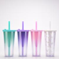 China 24oz Double Wall Plastic Tumbler Reusable Boba Cups Custom Color for Home Restaurant Hotel for sale