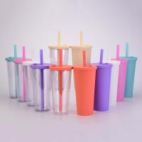 China 24oz Double Wall Plastic Tumbler Reusable Boba Cups Custom Color for Home Restaurant Hotel for sale