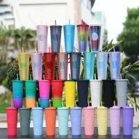 China 24oz Diamond Studded Plastic Tumbler with Leakproof Lid Reusable Drinking Cup Custom Colors for sale