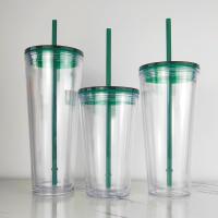China Double-Walled Clear Plastic Water Bottle 16oz 24oz Tumbler for Student Summer Cup for sale