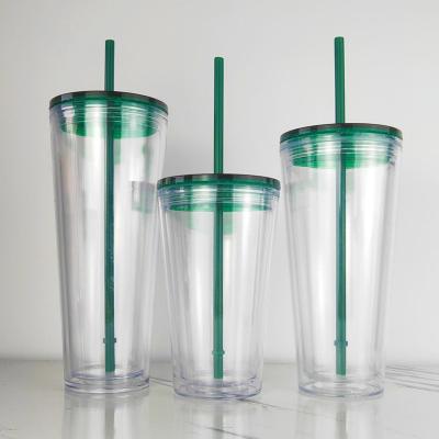 China Double-Walled Clear Plastic Water Bottle 16oz 24oz Tumbler for Student Summer Cup for sale