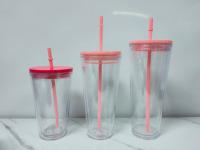 China Double-Walled Clear Plastic Water Bottle 16oz 24oz Tumbler for Student Summer Cup for sale