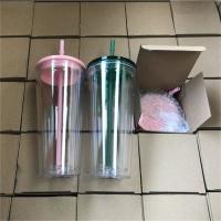 China Double-Walled Clear Plastic Water Bottle 16oz 24oz Tumbler for Student Summer Cup for sale