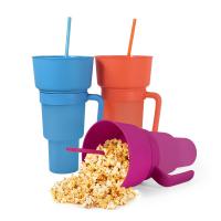 China Custom Logo 1L Plastic Snack Cup with Snack Tray and Straw 205g for sale