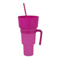China Custom Logo 1L Plastic Snack Cup with Snack Tray and Straw 205g for sale