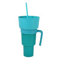 China Custom Logo 1L Plastic Snack Cup with Snack Tray and Straw 205g for sale