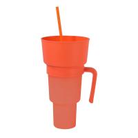 China Custom Logo 1L Plastic Snack Cup with Snack Tray and Straw 205g for sale