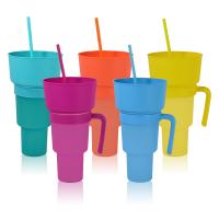 China Custom Logo 1L Plastic Snack Cup with Snack Tray and Straw 205g for sale