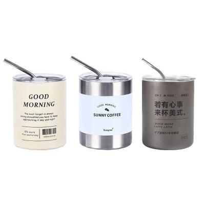 China Custom Logo 320ml 600ml Double Wall Stainless Steel Insulated Coffee Cup with Lid Straw for sale