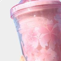 China Thermal Insulation Plastic Water Bottle 480ML Custom Logo Cherry Blossom Tumbler Cup for sale
