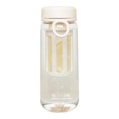 China 600ml Leakproof Plastic Sports Water Bottle with Infuser and Time Marker BPA Free for sale