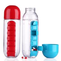 China 600ml 2-in-1 Plastic Water Bottle with Seven-Day Pill Case Boiling Water Safe for sale