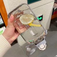 China 750ml Square Plastic Water Bottle with Strap for Gym Sports Transparent for sale