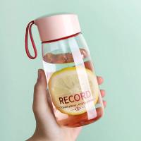 China Customized Logo Acceptable 380ml Clear Plastic Drinking Bottle with Lid and Handle for sale