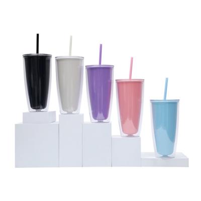 China BPA Free 750ml Double Wall Plastic Clear Coffee Mug with Straw for sale