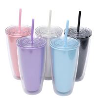 China 750ml Double Wall Plastic Cup with Lid and Straw Reusable Children Tumbler for sale