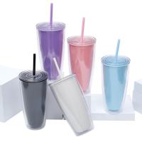 China 750ml Double Wall Plastic Cup with Lid and Straw Reusable Children Tumbler for sale