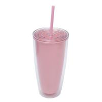 China 750ml Double Wall Plastic Cup with Lid and Straw Reusable Children Tumbler for sale