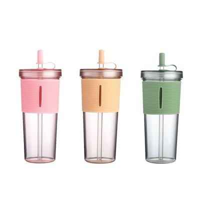 China 700ml Clear BPA Free Plastic Water Bottle Tumbler Cup with Straw and Sleeve for sale