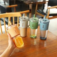China 700ml Clear BPA Free Plastic Water Bottle Tumbler Cup with Straw and Sleeve for sale