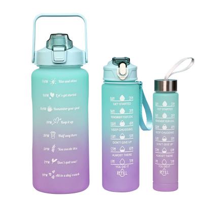 China BPA Free 2000ml 900ml 300ml Plastic Motivational Water Bottle Set 3Pcs for Sports for sale