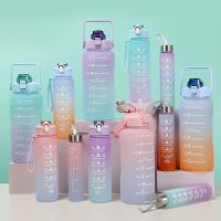 China BPA Free 2000ml 900ml 300ml Plastic Motivational Water Bottle Set 3Pcs for Sports for sale