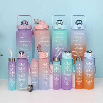 China Portable Gradient Color Water Bottle Set 2000ml 900ml 280ml with Lid PC PP ABS Silicone for sale