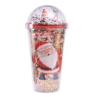China Plastic Christmas Cups 500ml Glitter Double Wall Drinking Tumbler with Lids Straws for sale