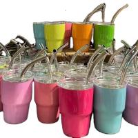 China 2oz Stainless Steel Shot Glass Mini Water Bottle with Straw Custom Color 304 for sale