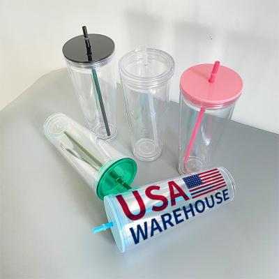 China Insulated Double Walled Plastic Acrylic Cups 16oz 24oz with Lids and Straw for Outdoor Use for sale