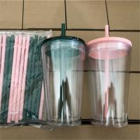 China Custom DIY 16oz 24oz Double Wall Plastic Acrylic Clear Cup with Straw and Lid for sale