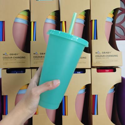 China 24oz BPA Free Color Changing Plastic Tumbler with Lid and Straw Custom Print for sale