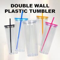 China 24oz 710ml Double Wall Acrylic Plastic Tumbler Custom Color PS Cold Cup for Party for sale