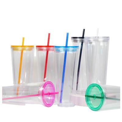 China 710ml 24oz Double Wall Plastic Tumbler with Lid and Straw Custom Color PS Cup for sale