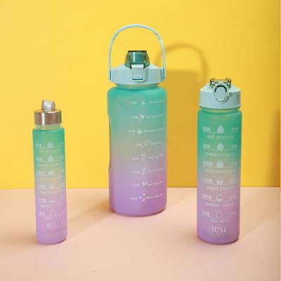 China 2000ml 900ml 300ml 3 in 1 Custom Plastic Straw Bottle with Time Marker for Gym Sports for sale