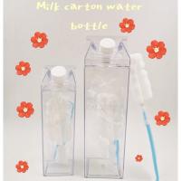 China Custom Transparent Acrylic Milk Carton Water Bottle 500ml 1000ml BPA Free for sale