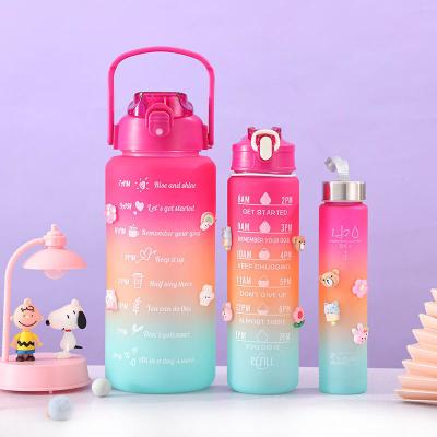 China Custom 3-in-1 Motivational Water Bottle Set 2000ml 900ml 500ml PE Plastic Outdoor Sports for sale