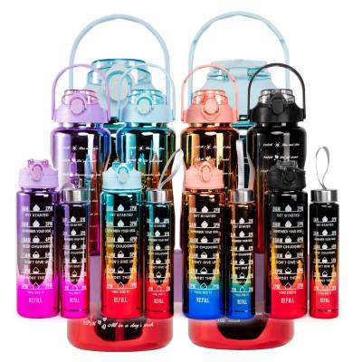 China 2000ml 900ml 300ml PE Water Bottle Set BPA Free Plastic Drinking Bottles with Straw for sale