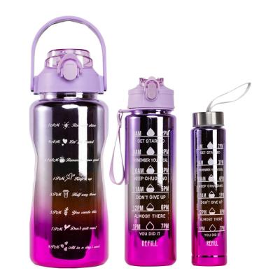 China 3pcs Set Plastic Motivational Water Bottles 2000ml 900ml 300ml with Time Marker for Fitness Goals for sale