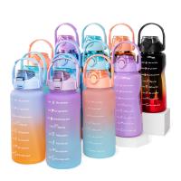 China 3pcs Set Plastic Motivational Water Bottles 2000ml 900ml 300ml with Time Marker for Fitness Goals for sale
