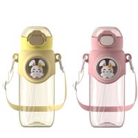 China Plastic Water Bottle 690ml Double Spout with Long Straw Tritan Kids Drinking Bottle for sale