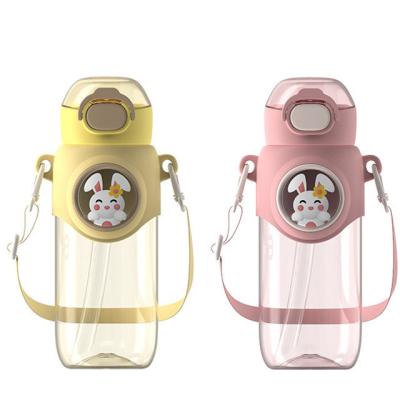 China Plastic Water Bottle 690ml Double Spout with Long Straw Tritan Kids Drinking Bottle for sale
