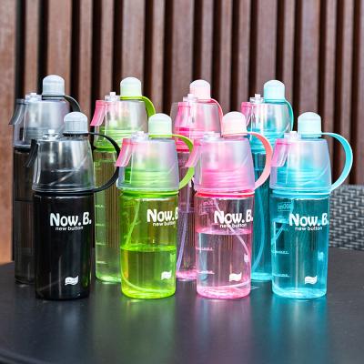 China Outdoor Custom Logo Pressing Type Plastic Sports Water Bottle with Cooling Mist Function for sale